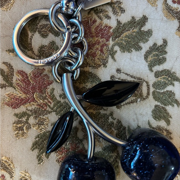 Coach | Accessories | Coach Silver Keychain With Black Glitter Cherries ...